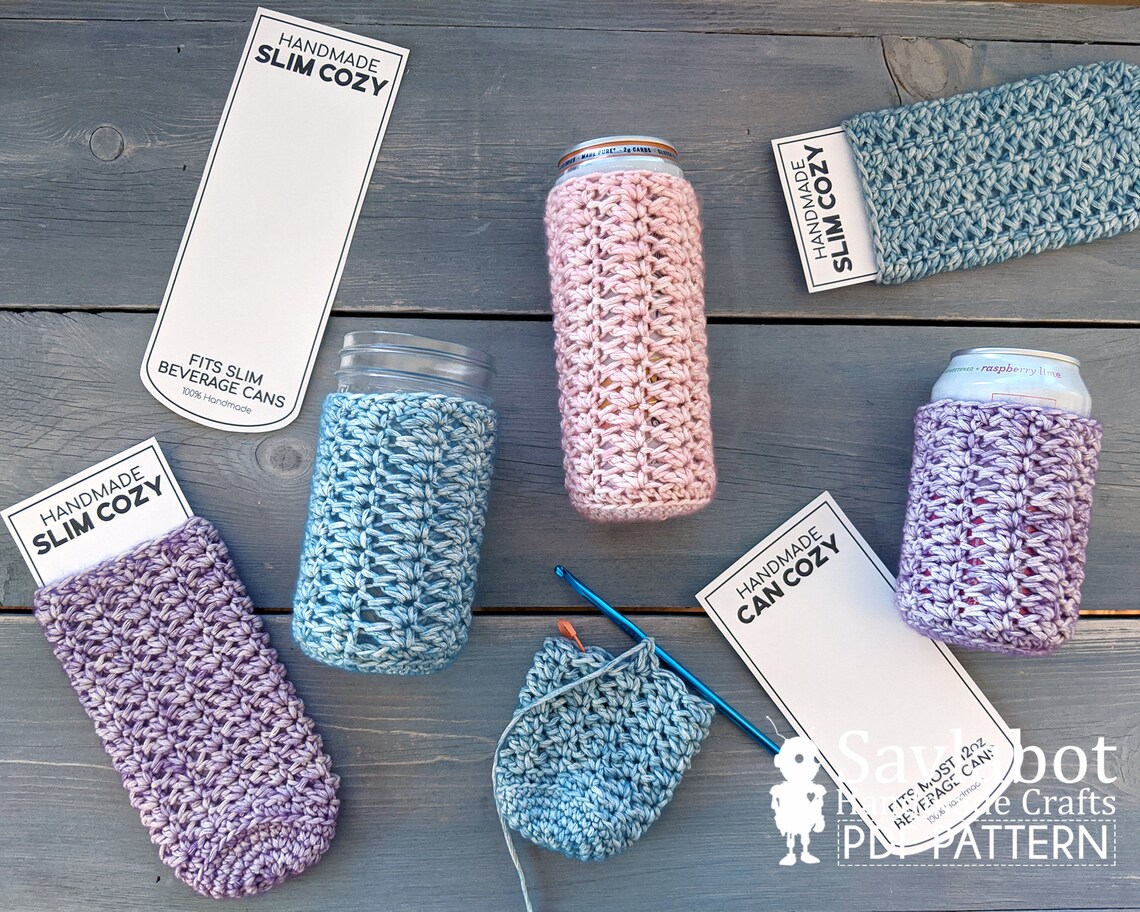 Crochet Slim Can Cozy Pattern and Printable Can Cozy Holder Templates ...