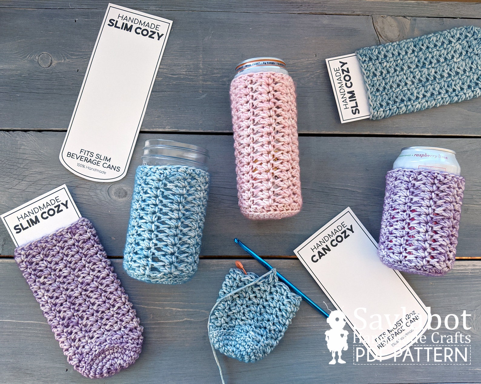 Crochet Slim Can Cozy Pattern, Printable Cozy Templates (PDF Pattern ...