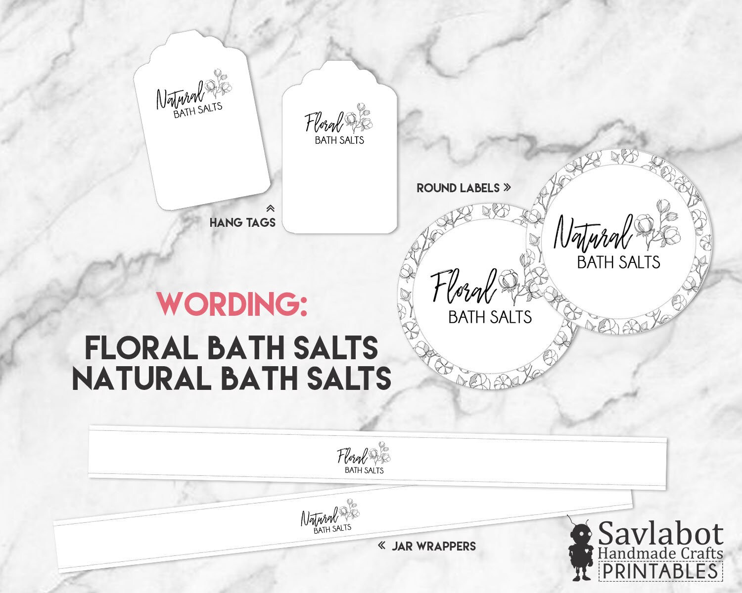 Bath Salt Labels With Cotton Logo Floral Bath Salts Natural | Etsy
