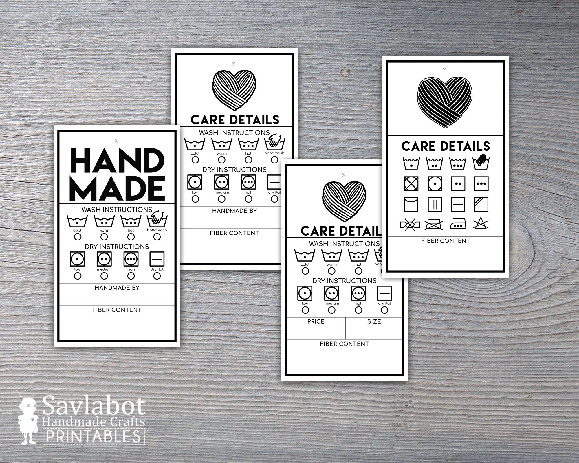 Care labels for handmade items business card size tags for | Etsy