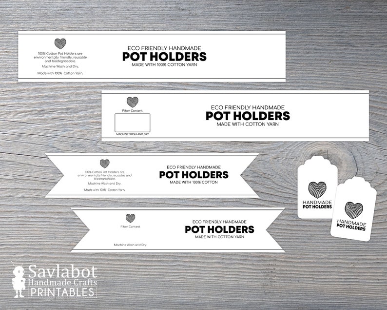 Yarn Heart Pot Holder Wrap and Tag Set, Printable Packaging (PDF) - Etsy
