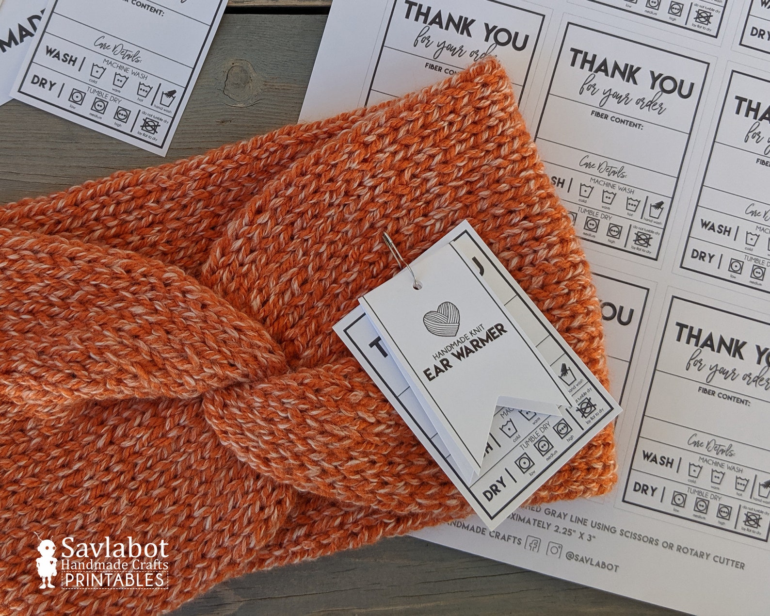 Ear Warmer Tags and Labels for Products, Printable Knit Care Tags ...