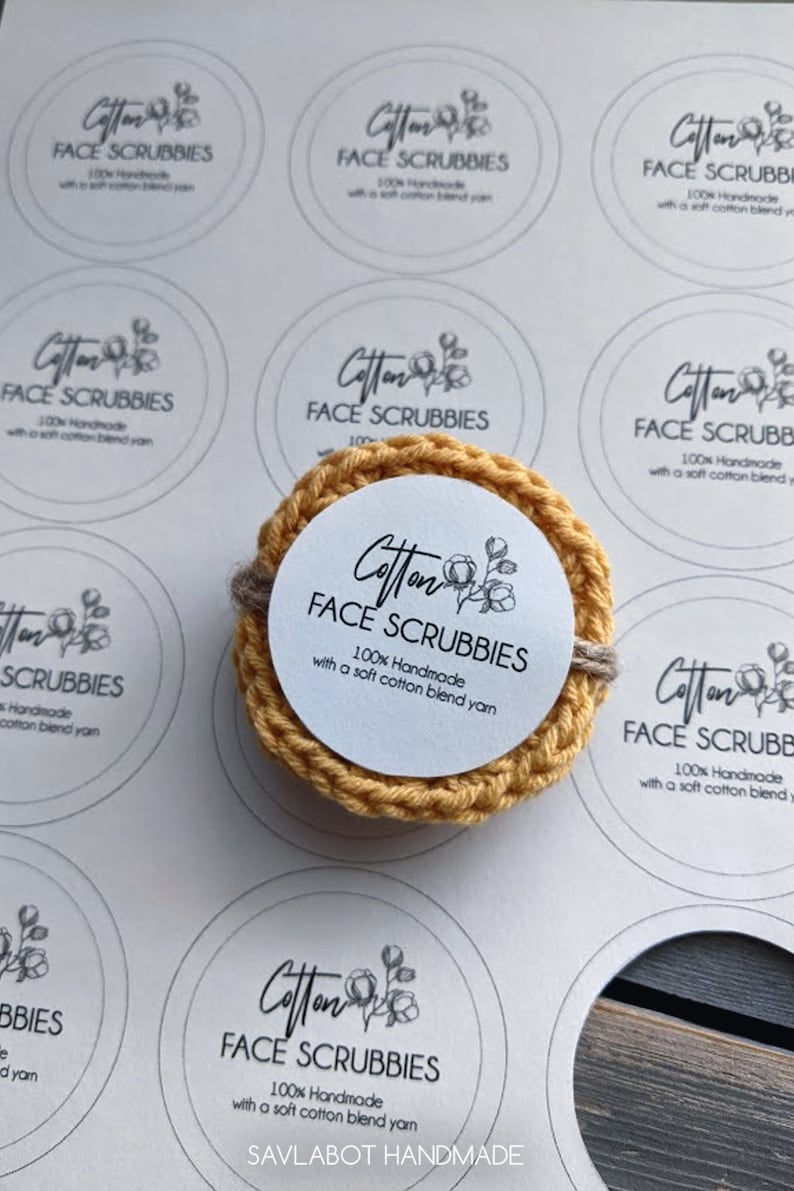 Round Face Scrubbies Tags With Cotton Logo Printable Pdf - Etsy