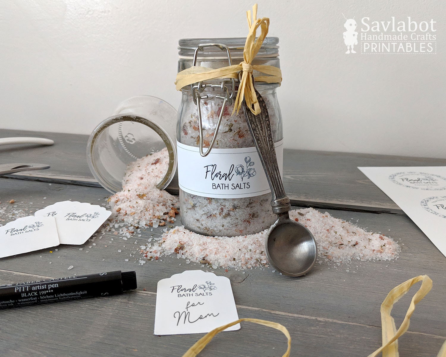 Bath Salt Labels With Cotton Logo Floral Bath Salts Natural | Etsy