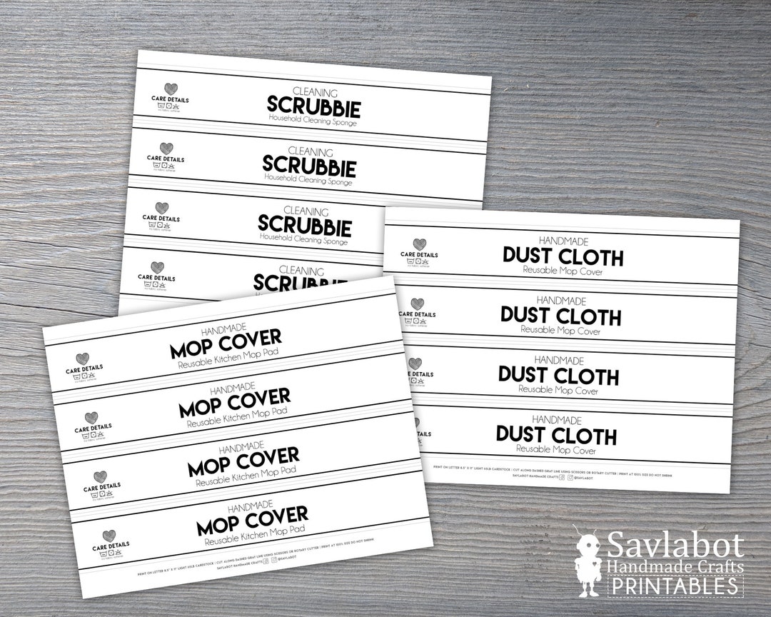 Printable Cleaning Scrubbie, Cleaning Cloth and Mop Cover Wraps ...