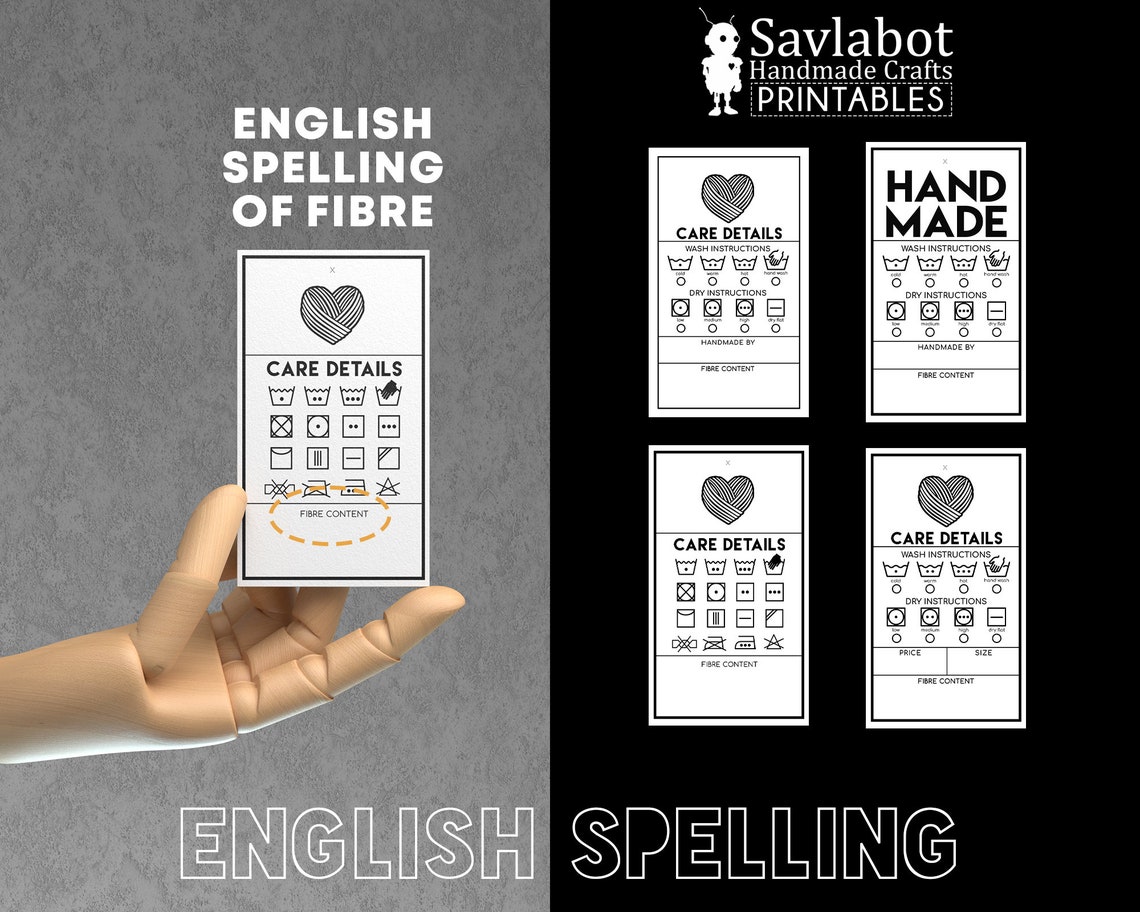 ENGLISH Spelling Care Labels for Handmade Items Printable - Etsy