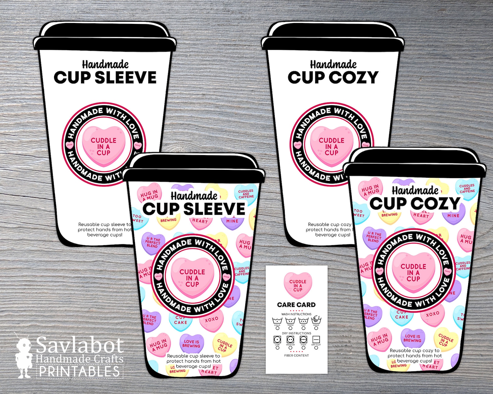 Valentine's Day Cup Cozy and Cup Sleeve Printable PDF Files - Instant ...