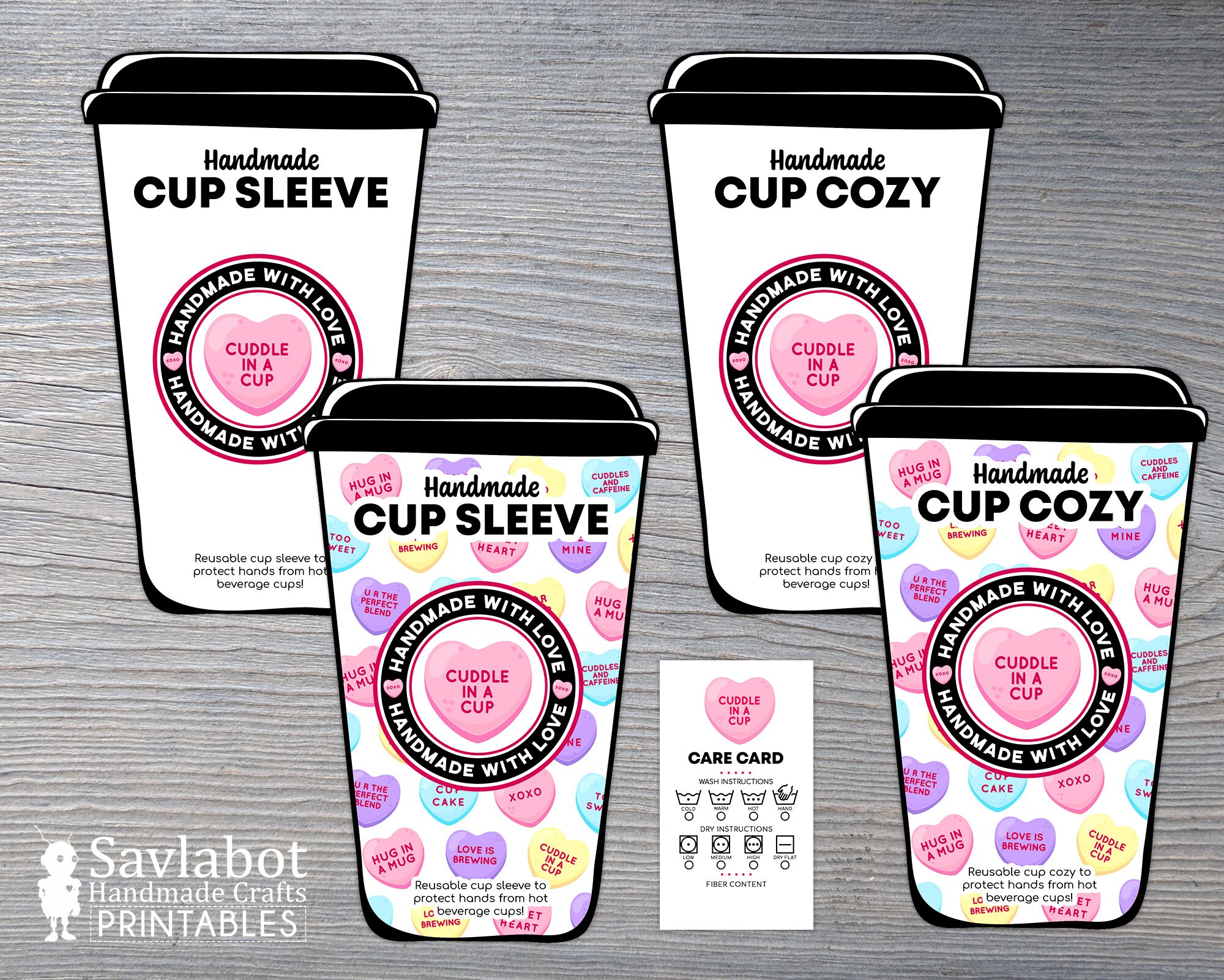 Valentine's Day Cup Cozy and Cup Sleeve Printable PDF Files - Instant ...