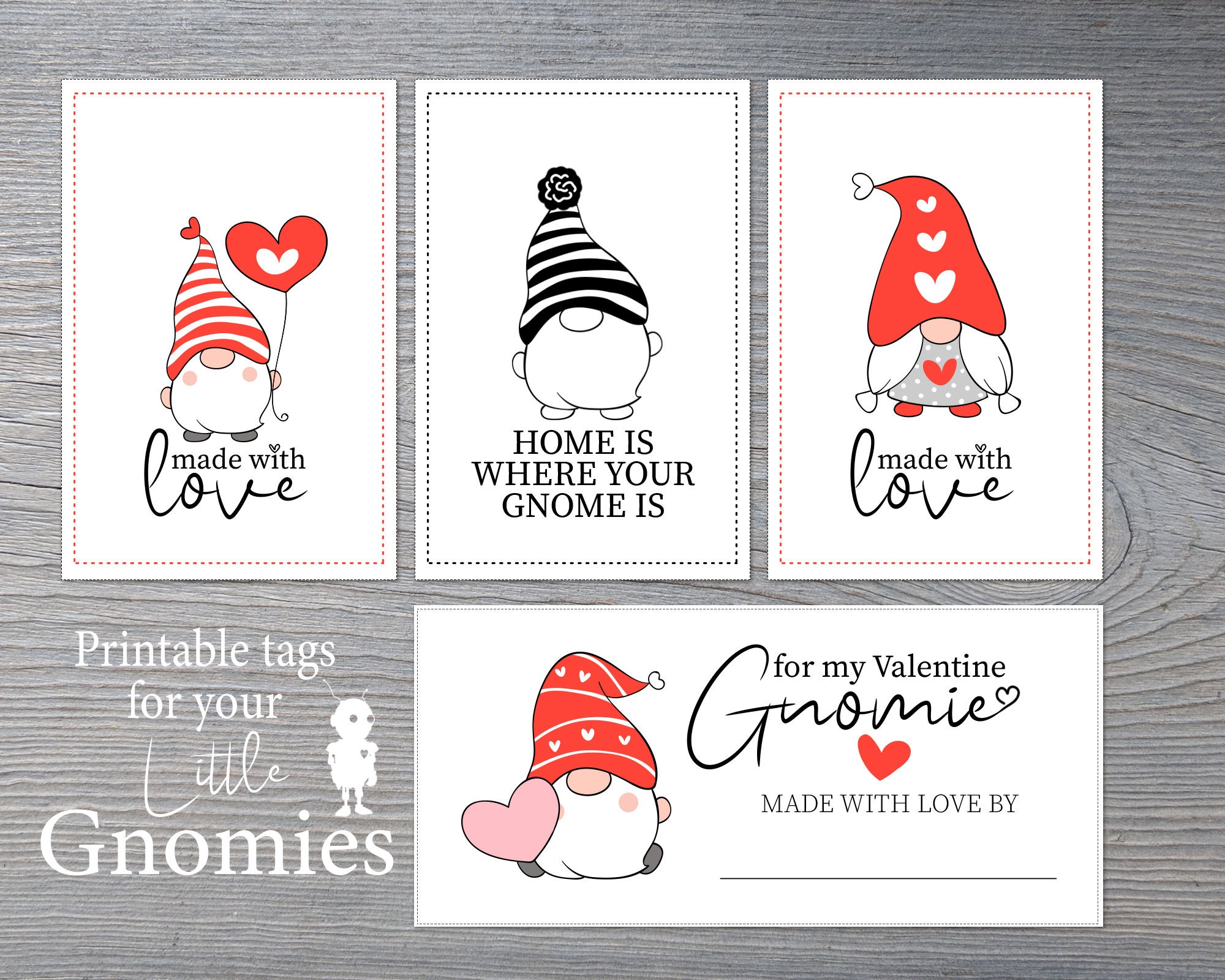 Printable Tags for Handmade Gnomes Valentine Gnomes Packaging | Etsy