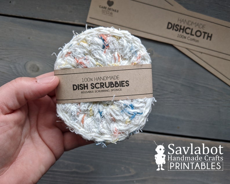 Dishcloth Scrubbies Wraps, DIY Packaging Printable Tags (PDF Pattern ...