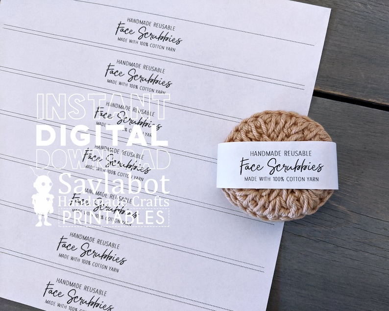 Face scrubbies crochet tag labels washcloth wrap printable | Etsy