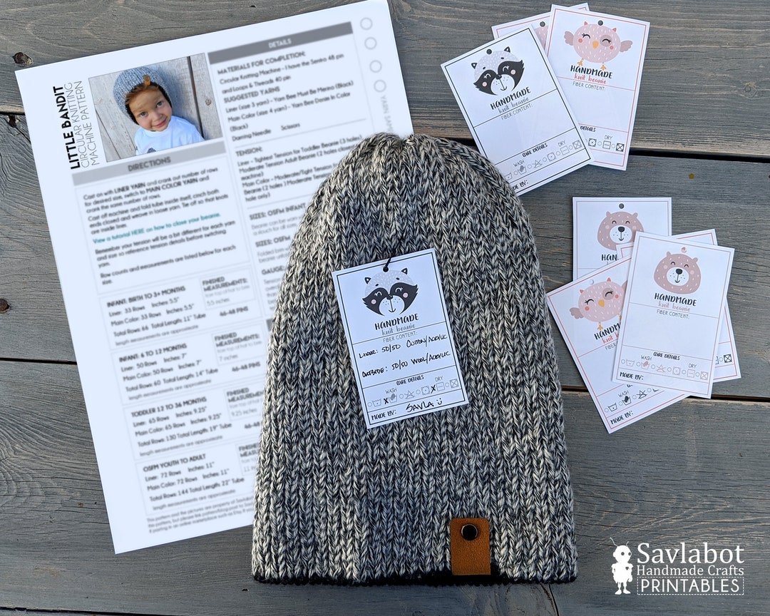 Sentro ™ Knitting Machine Beanie Pattern and Care Tag Printable, Lil ...
