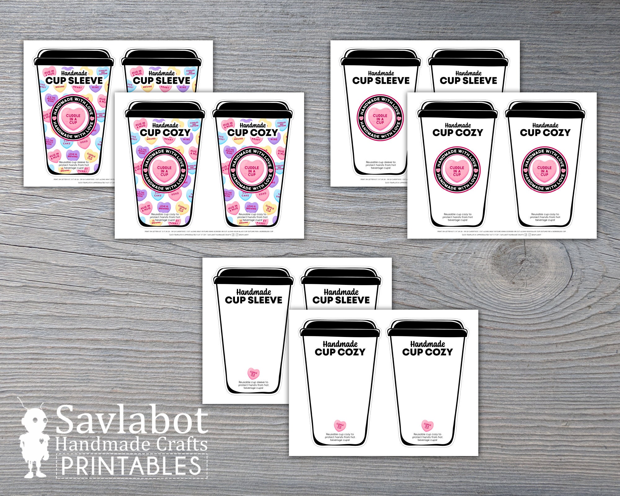 Valentine's Day Cup Cozy and Cup Sleeve Printable PDF Files - Instant ...