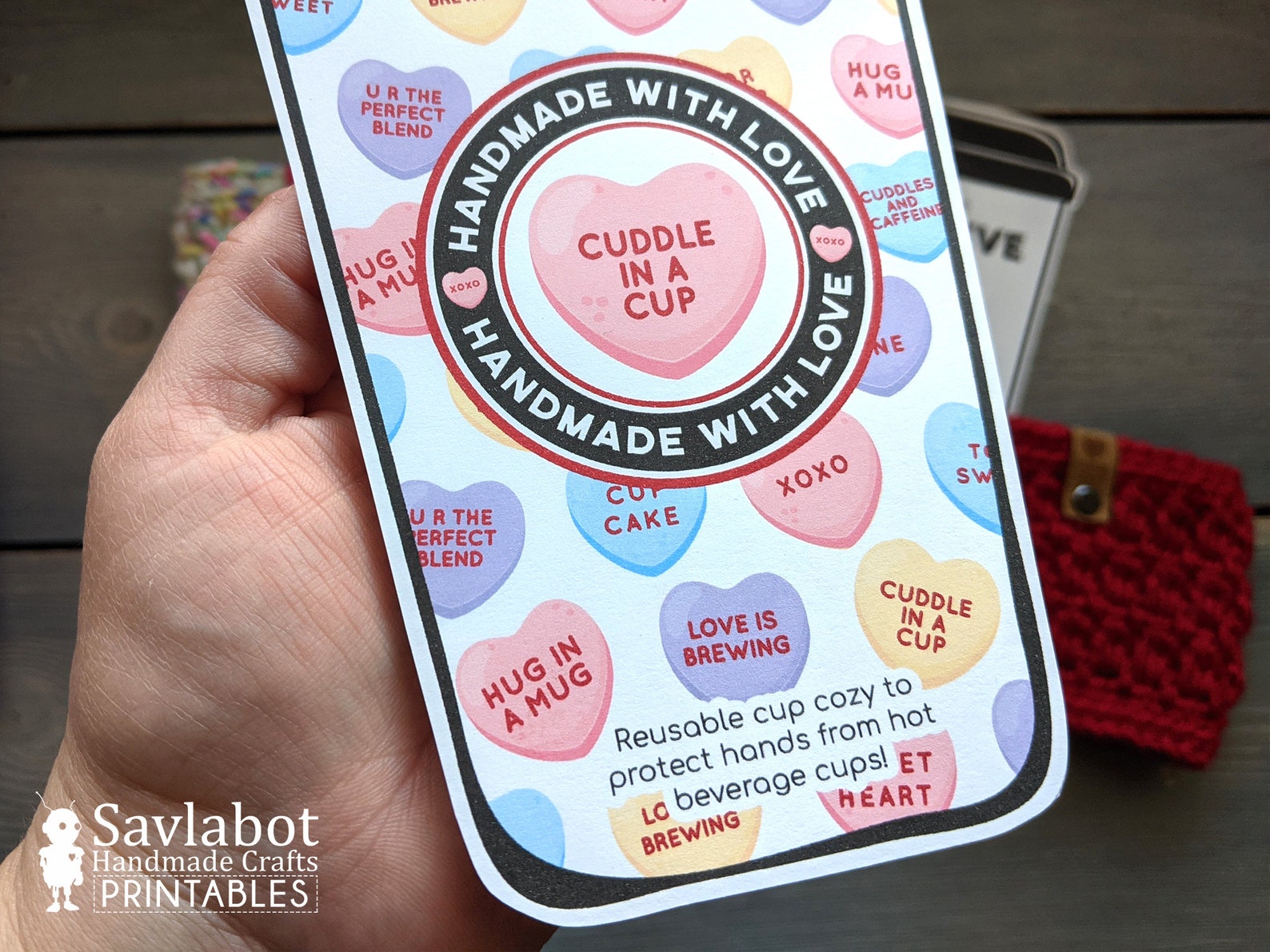 Valentine's Day Cup Cozy and Cup Sleeve Printable PDF Files - Instant ...