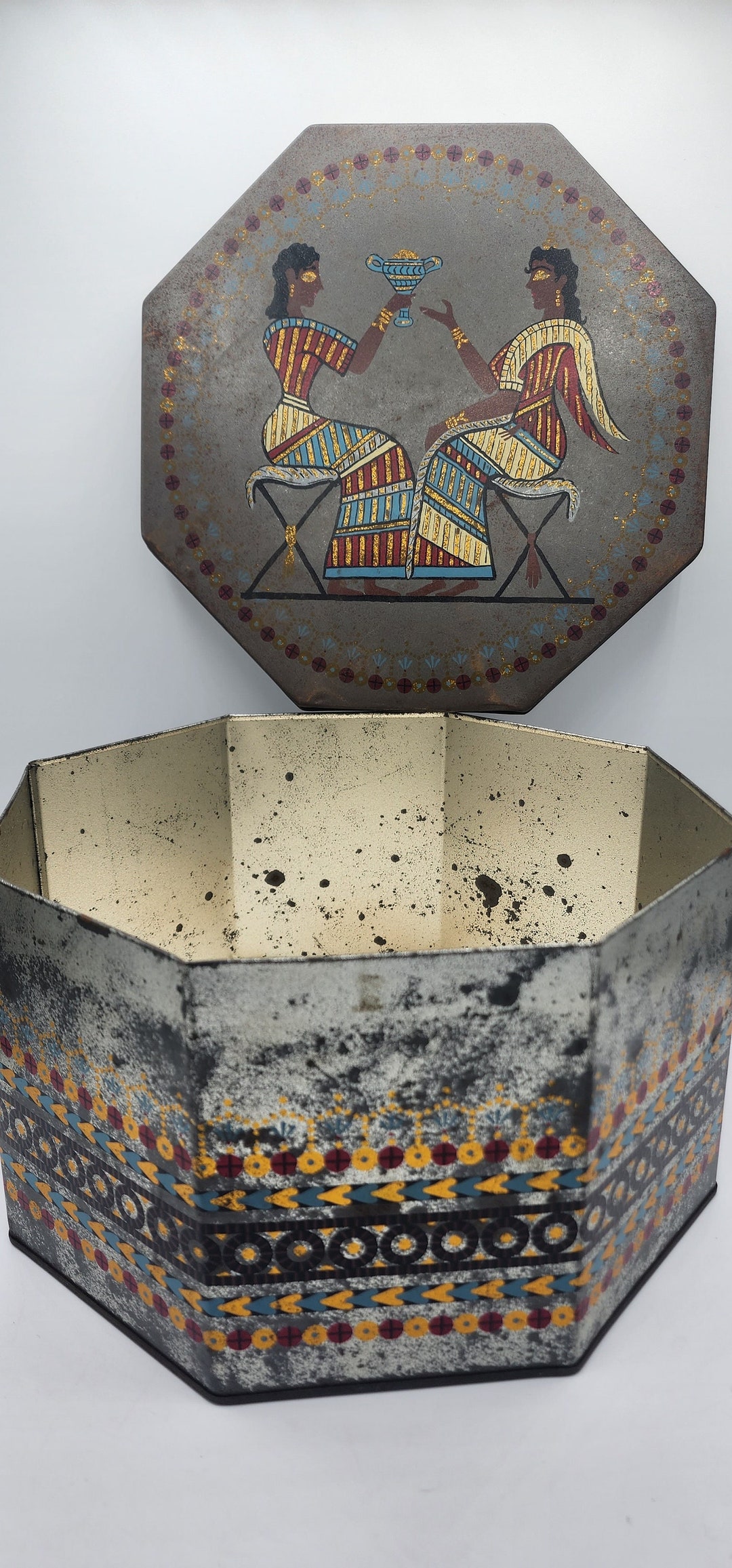 Egyptian Revival Octagonal Metal Tin Asian Markings - Etsy