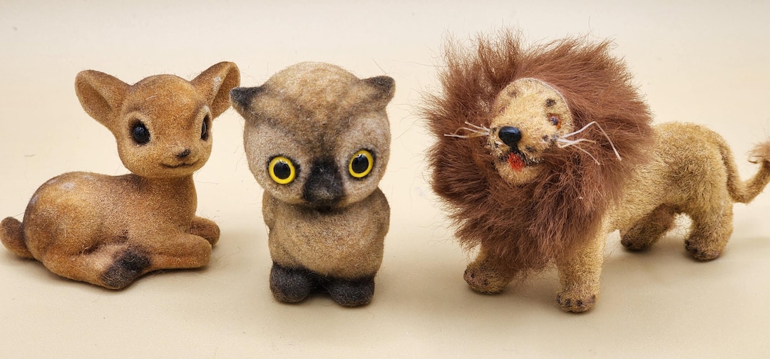 Set of Flocked Miniature Animals Josef Owl Lion Deer - Etsy