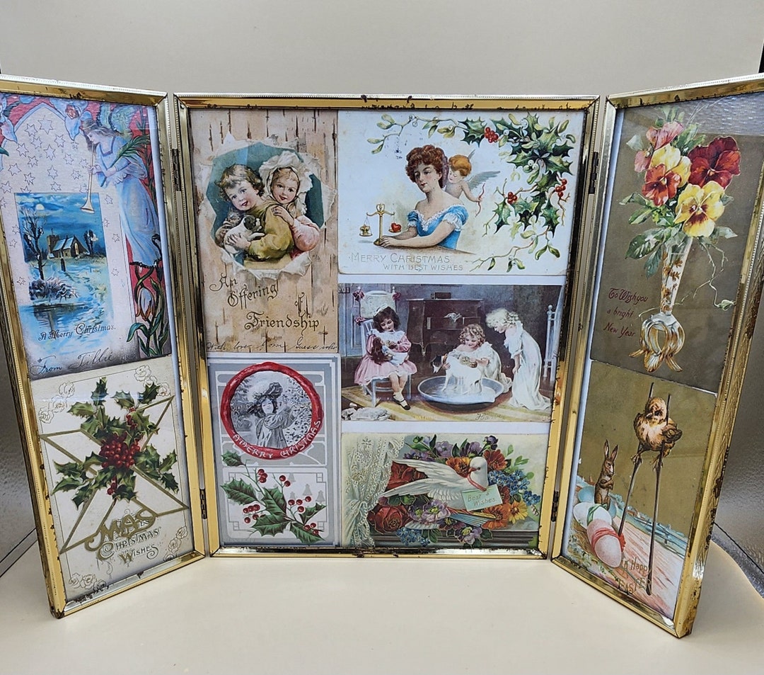 Edwardian Postcard Collage in Tri-fold Frame - Etsy