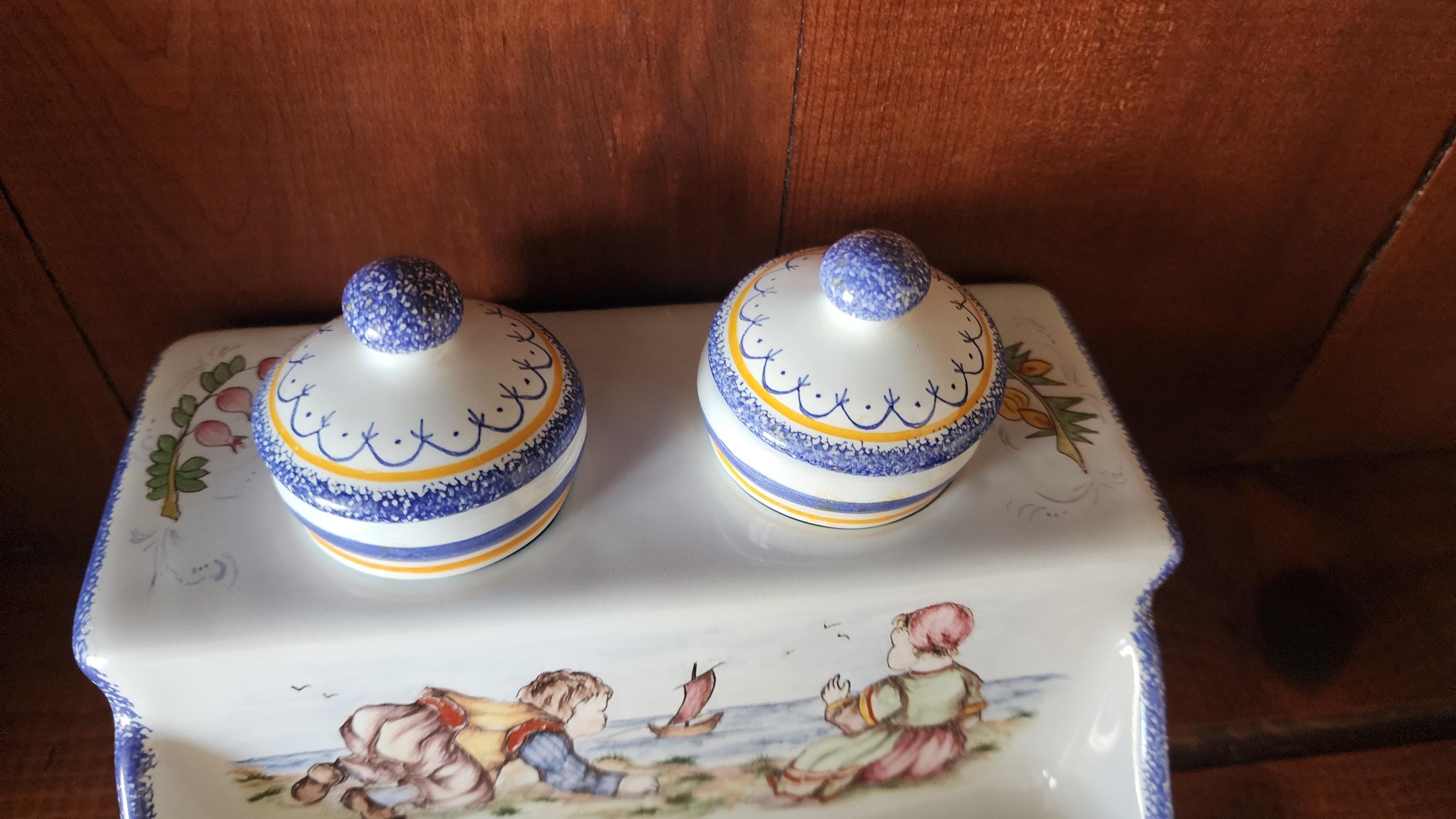 Very Rare Quimper Double Inkwell Children at the Seaside F562 - Etsy