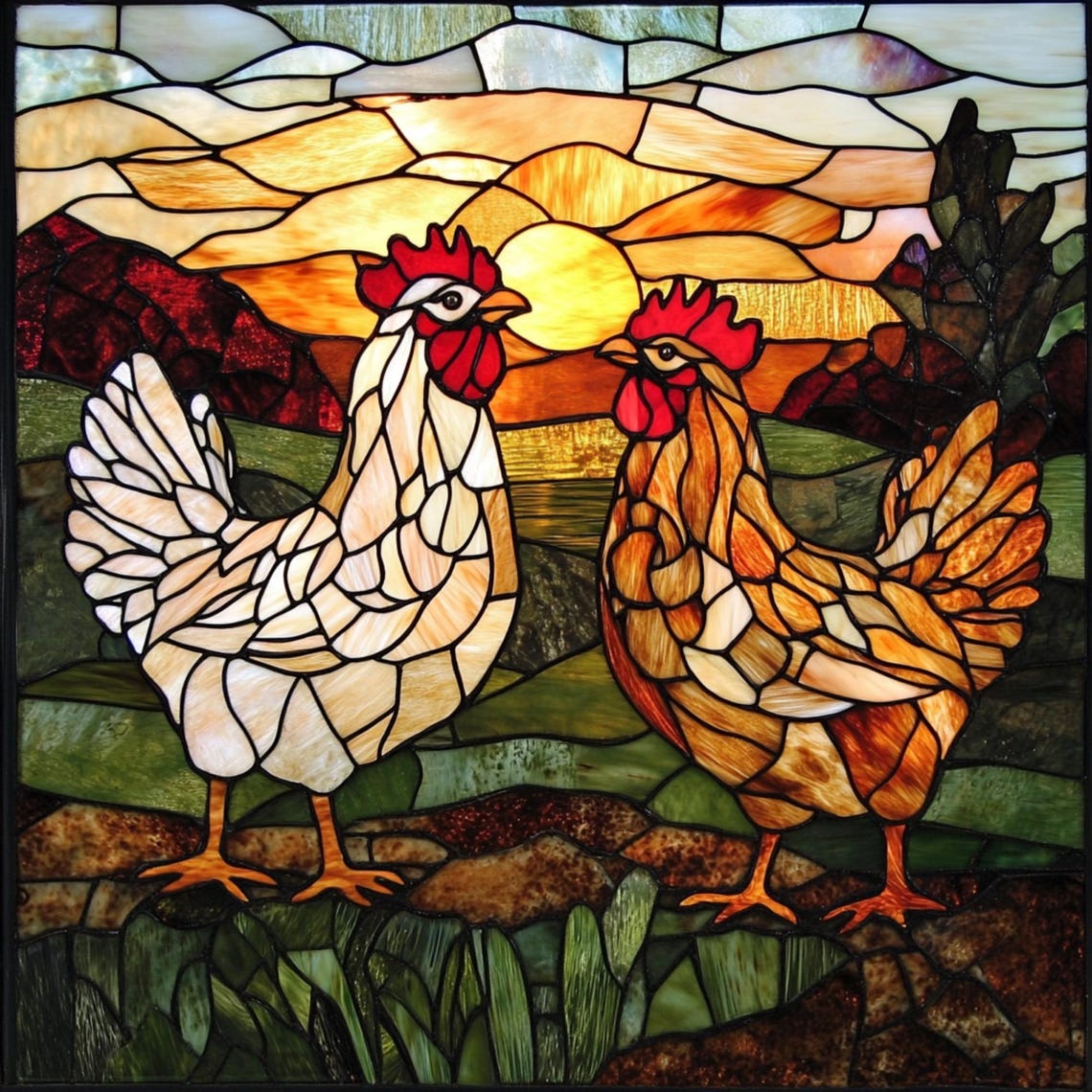 Chickens | Stained Glass Digital Art - Etsy