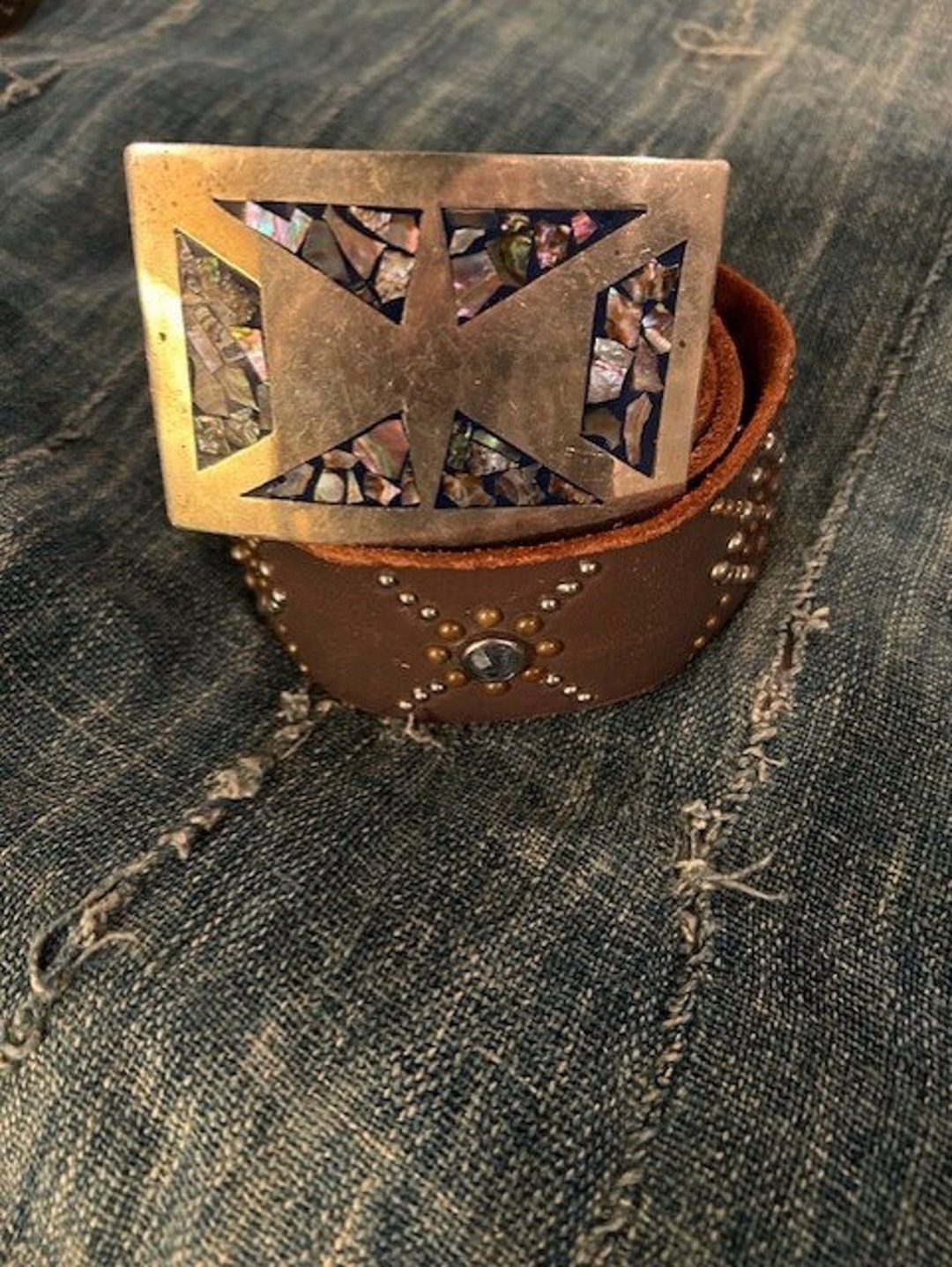 Vintage Jeff Gallea Handcrafted Belt With Mexican Silver and Abalone ...