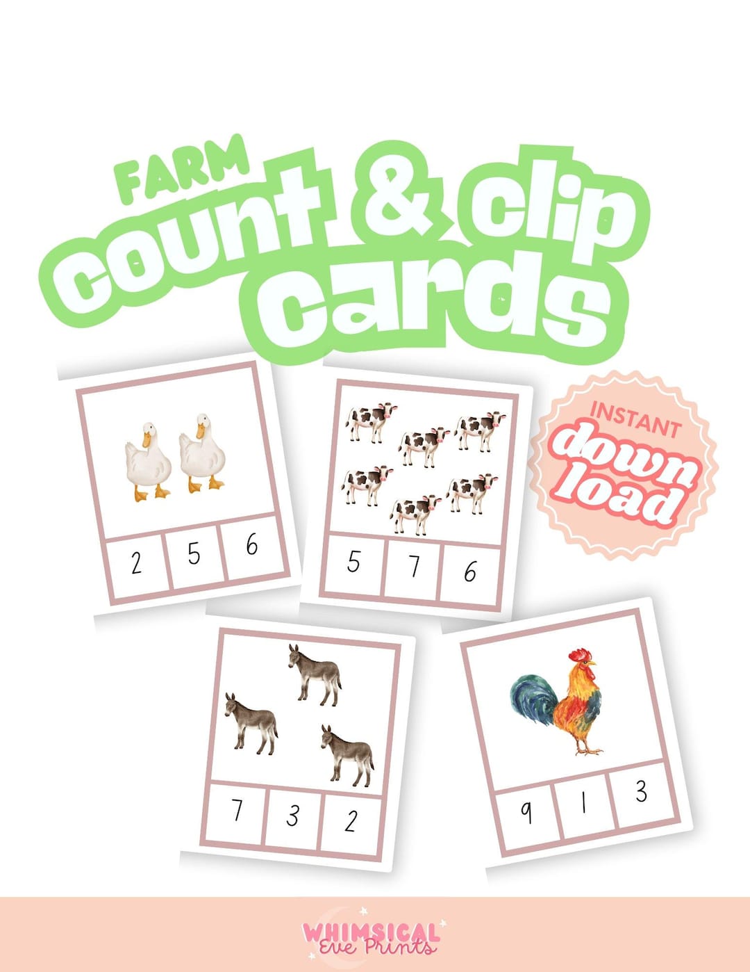 Count and Clip Farm Animals, Count 1-20 Farm Animals, Spring Count Clip ...