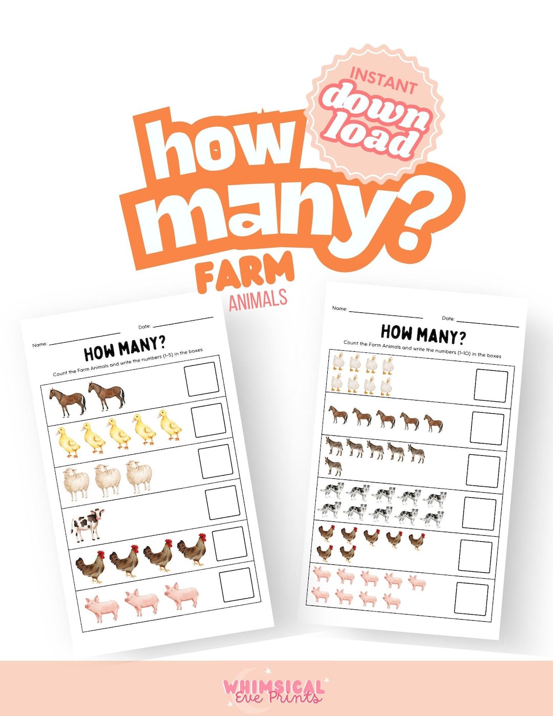 Count How Many Farm Animals Worksheets, Pre-k to 1st Grade, Easy ...