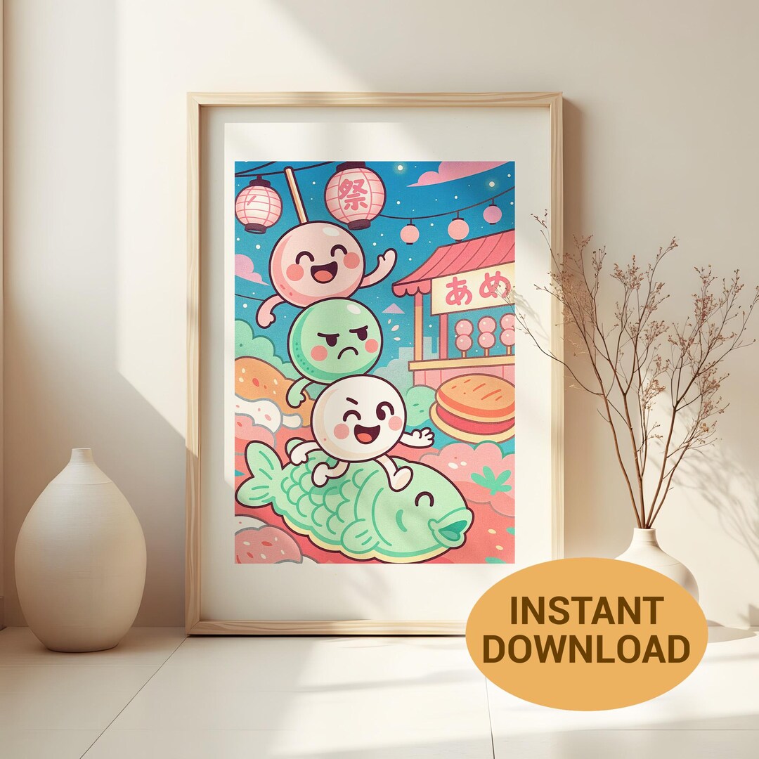 Pastel Japanese Festival Poster | Dreamy Dango & Taiyaki Art | Kawaii ...