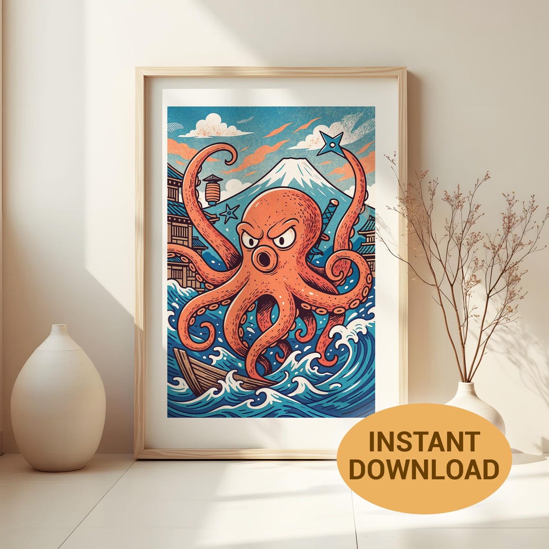 Mythical Samurai Octopus Print | Vintage Japanese Warrior Art | Mt ...