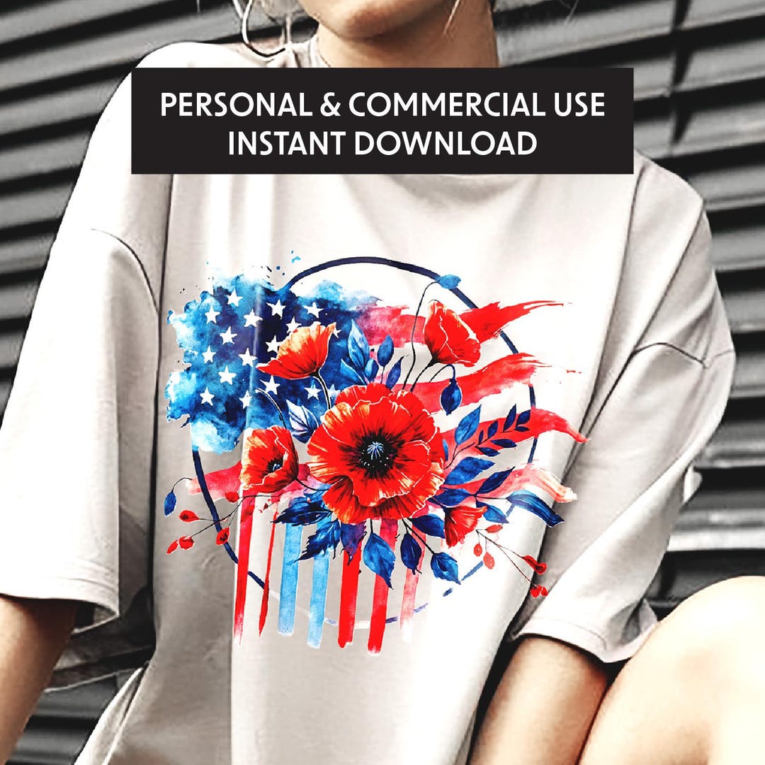 Memorial Day Poppy Flower PNG – Watercolor USA Flag Clipart, Patriotic ...