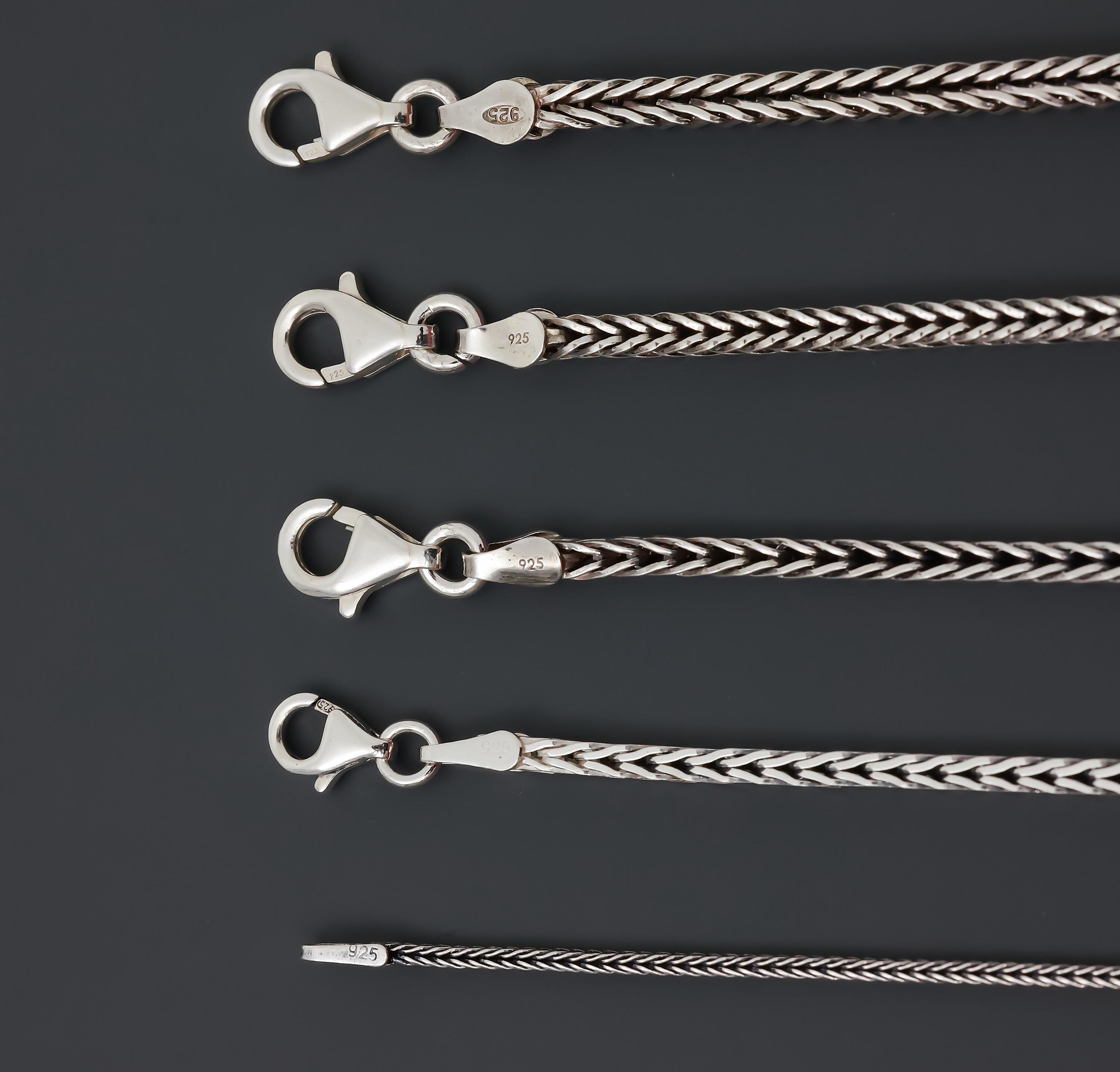 925 Sterling Silver Foxtail Chain Necklace Men, Oxidized Wheat Bali ...