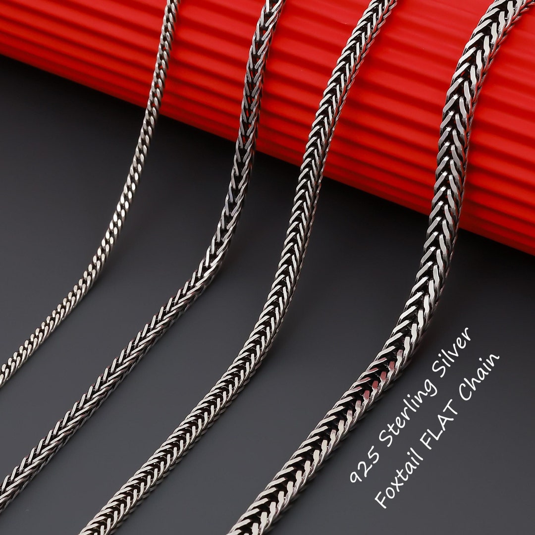 925 Sterling Silver Foxtail Chain Necklace Men, Oxidized Wheat Bali ...