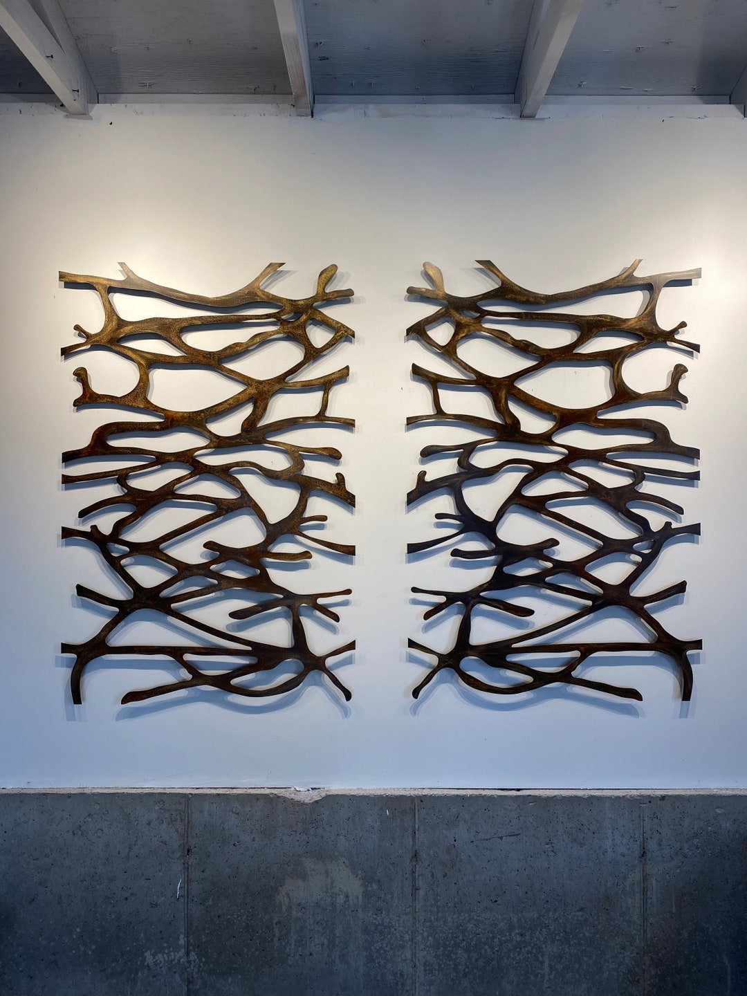 Set of 2 - Metal Wall Art Sculpture Abstract Wall Sculpture Metallic ...