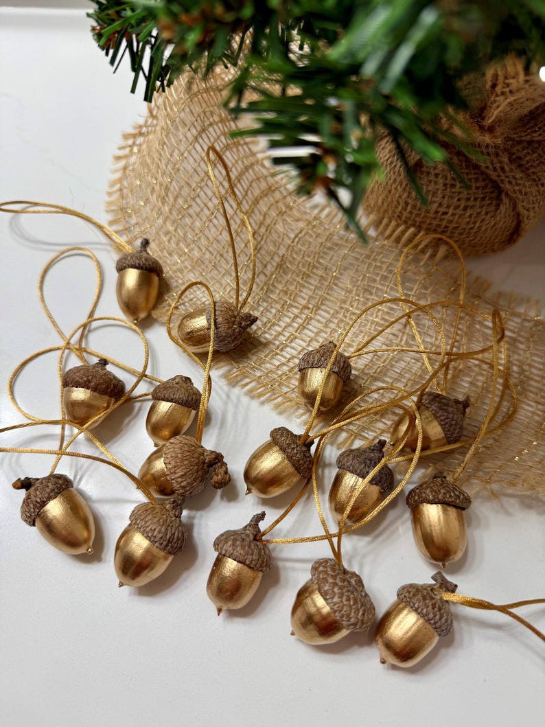 Gold Gilded Acorn Christmas Ornaments, Set of 15 - Etsy