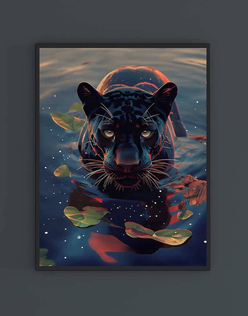 PRINTABLE Black Panther Wall Art - Majestic Panther Swimming - Bold ...