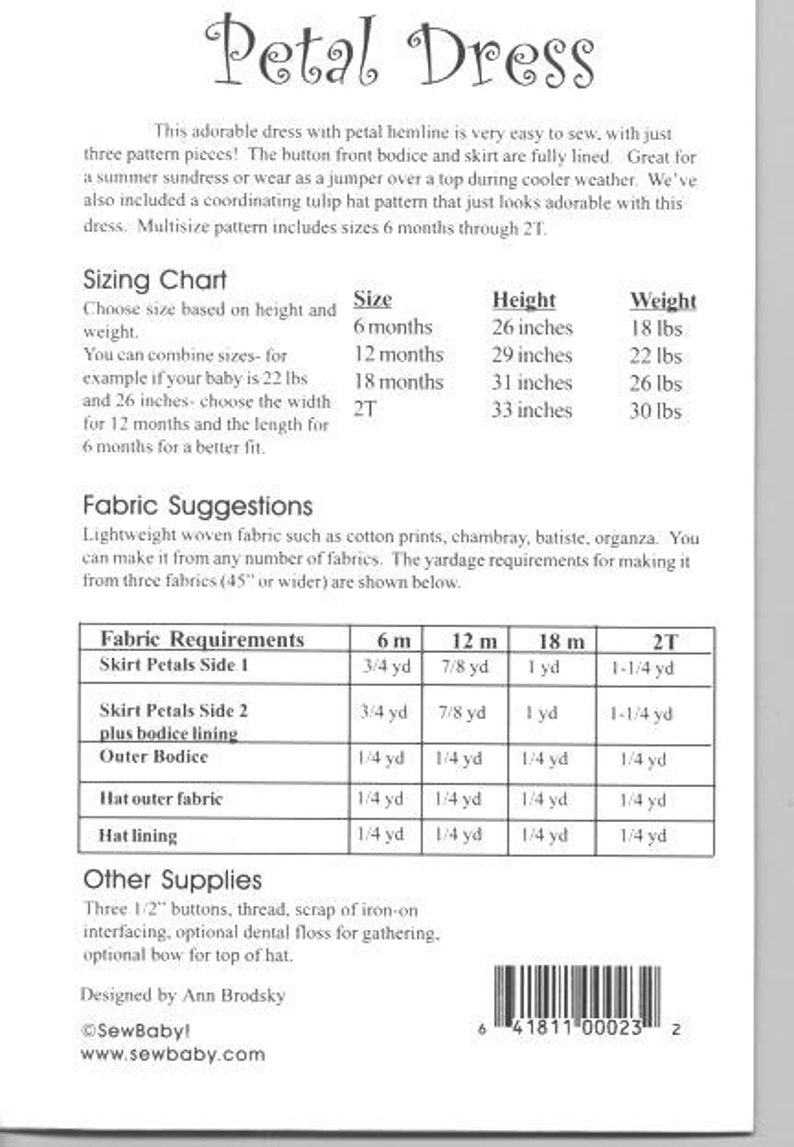 Petal Dress and Hat PDF Pattern Sizes 6 Months to 2 T - Etsy