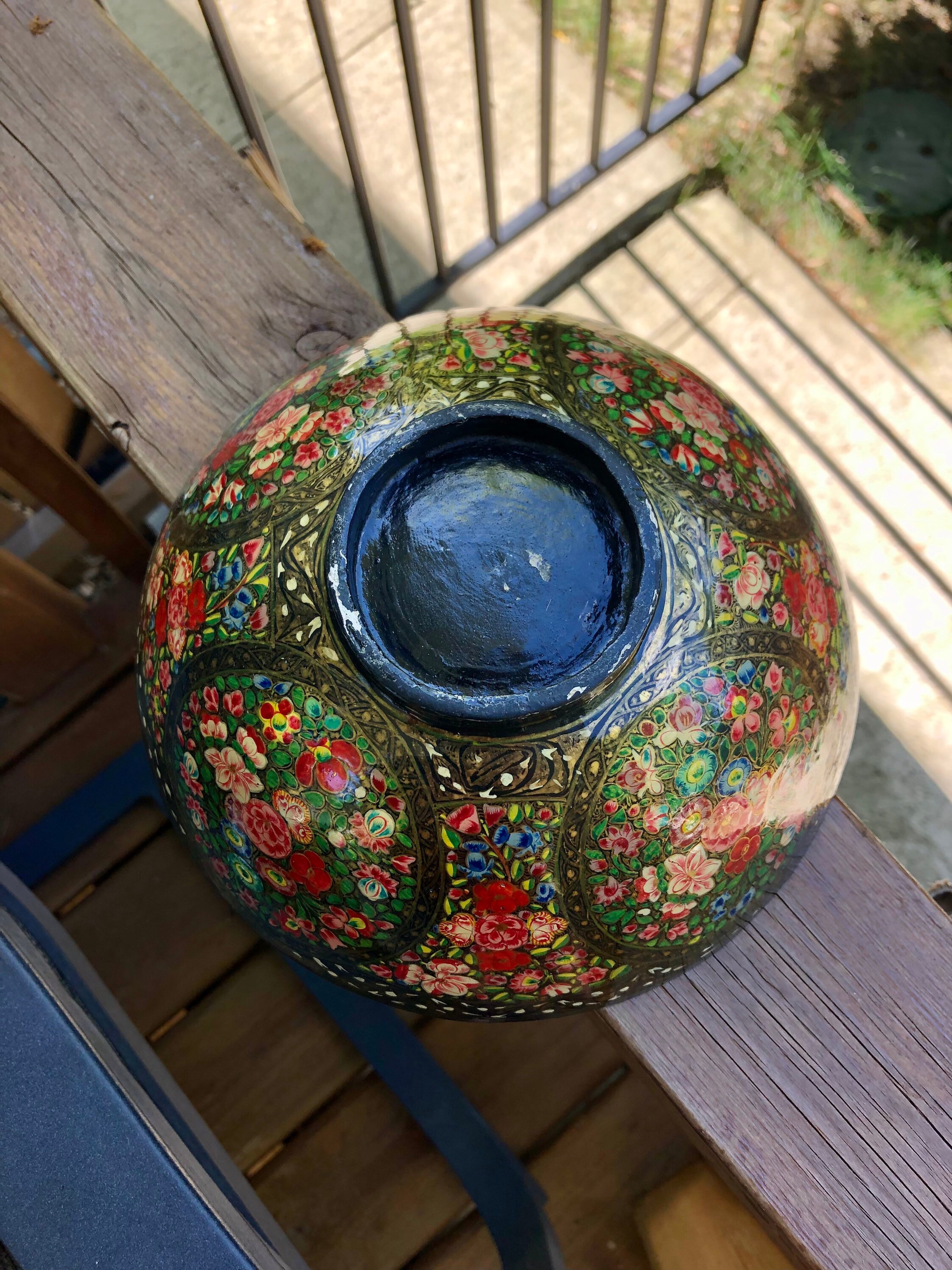 Multicoloured Paper Mache Floral Laquered Bowl With Detailed Floral ...