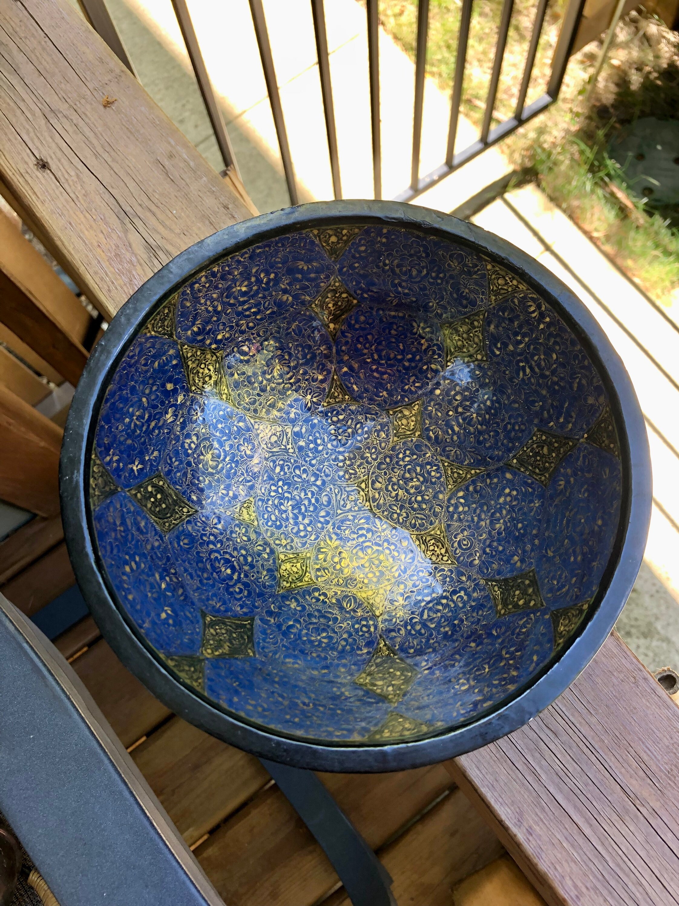 Multicoloured Paper Mache Floral Laquered Bowl With Detailed Floral ...