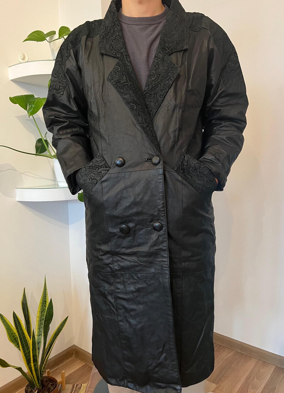 Vintage Leather Trench, Gothic Coat, Opium Leather Coat, Pattern ...