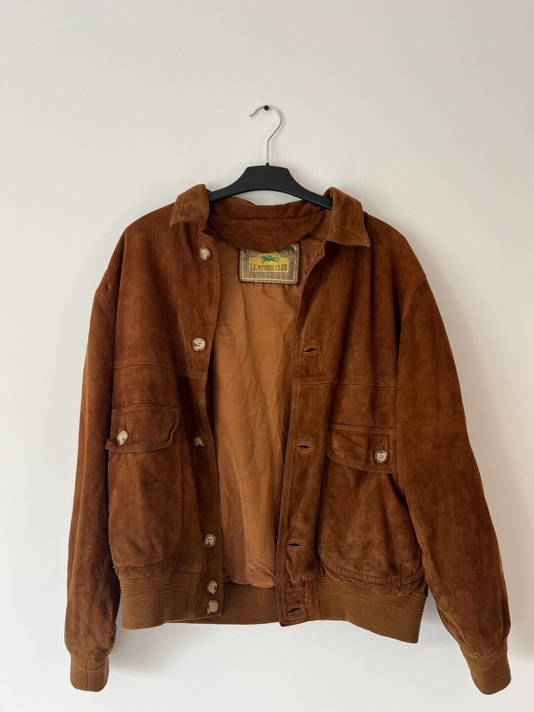 Vintage Suede Leather Club Bomber Jacket – Rich Brown, 1970s Style - Etsy