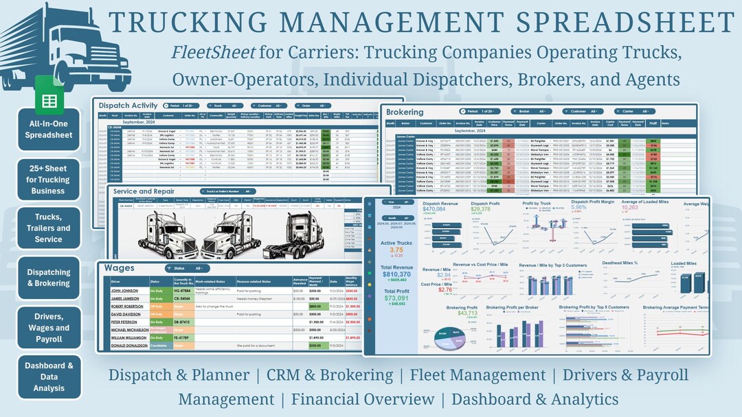 Trucking Spreadsheet All-in-one Trucking Operations Management Tool for ...