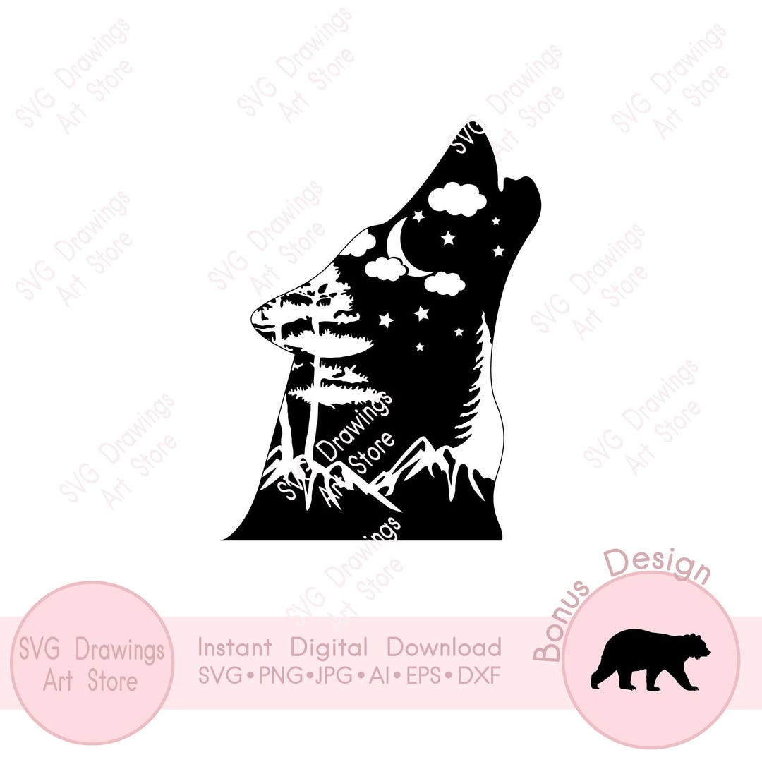 Lobo svg, cabeza de lobo svg, montaña svg, lobo, lobo con montaña svg ...