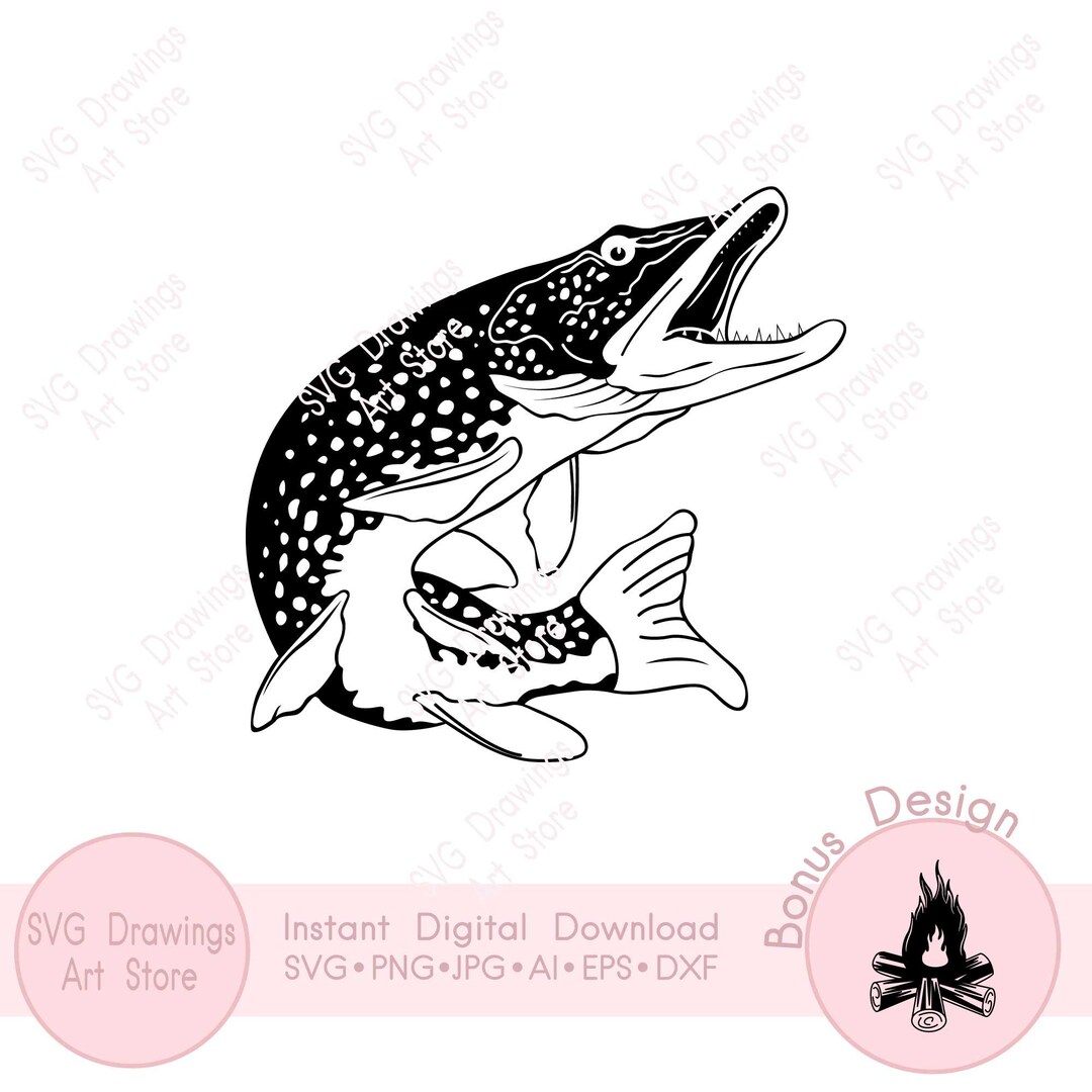 Pike Fish Svg, Fishing Retirement Svg, Fly Fishing Sillouette Svg, Lake ...