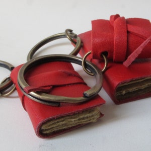 Set of 3 Mini Book Key Rings in Red Leather - Etsy