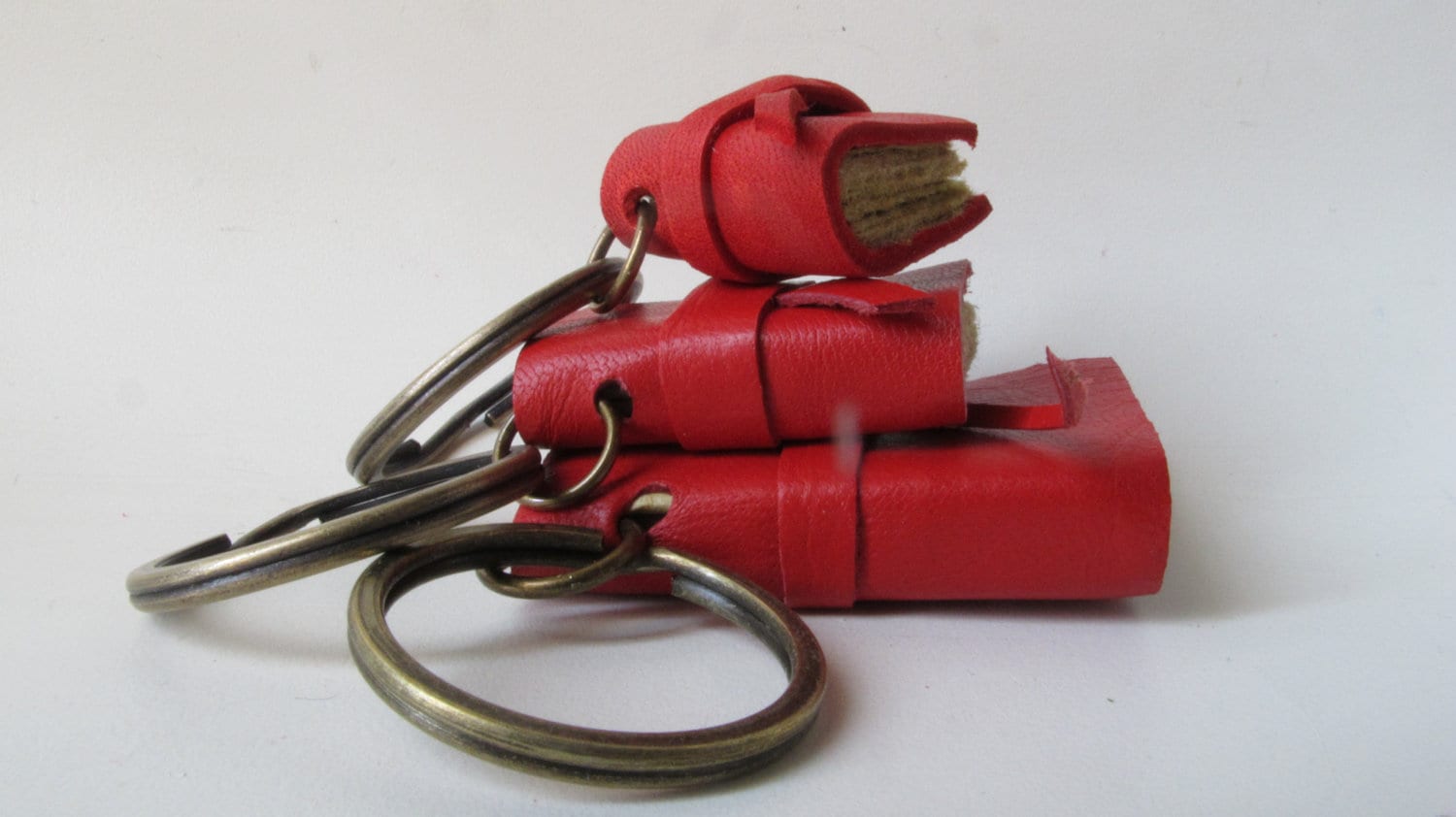 Set of 3 Mini Book Key Rings in Red Leather - Etsy