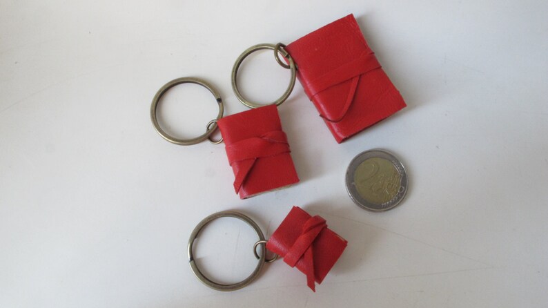 Set of 3 Mini Book Key Rings in Red Leather - Etsy