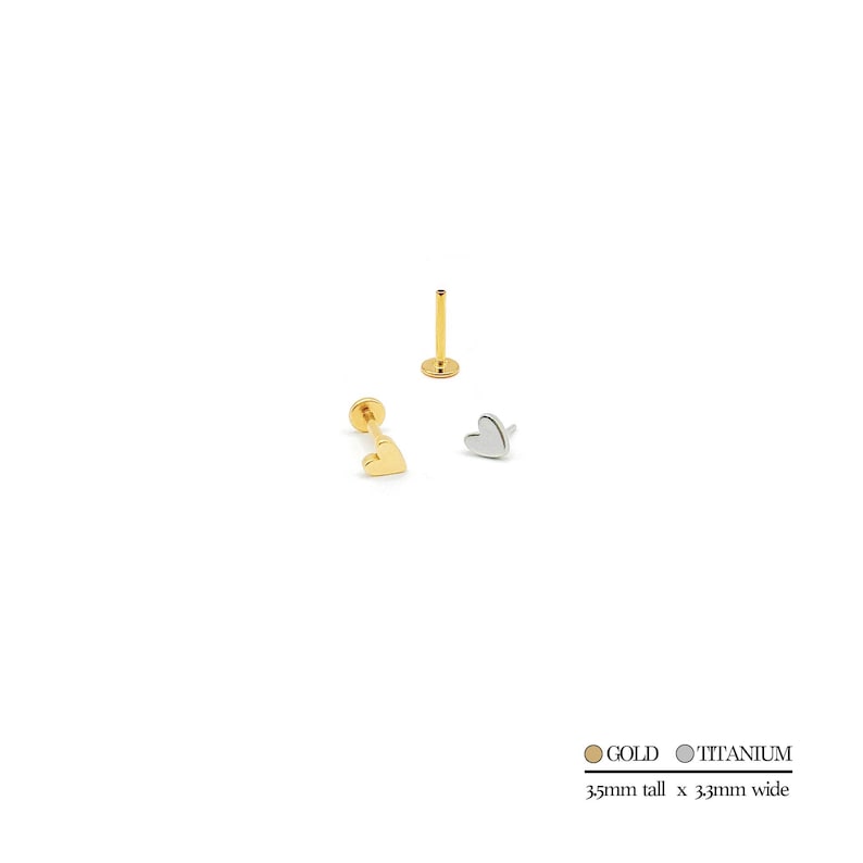 A+grade •titanium • Heart Push Pin Labret • Threadless Flat Back ...