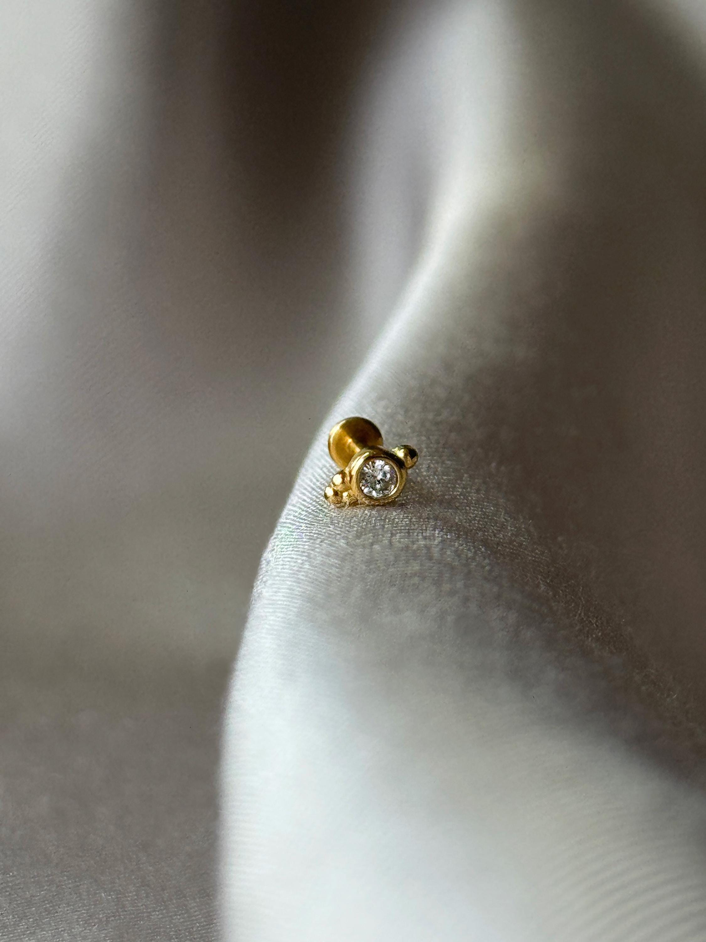 A+grade •titanium • Tiny Push Pin Labret • Threadless Flat Back Earring ...