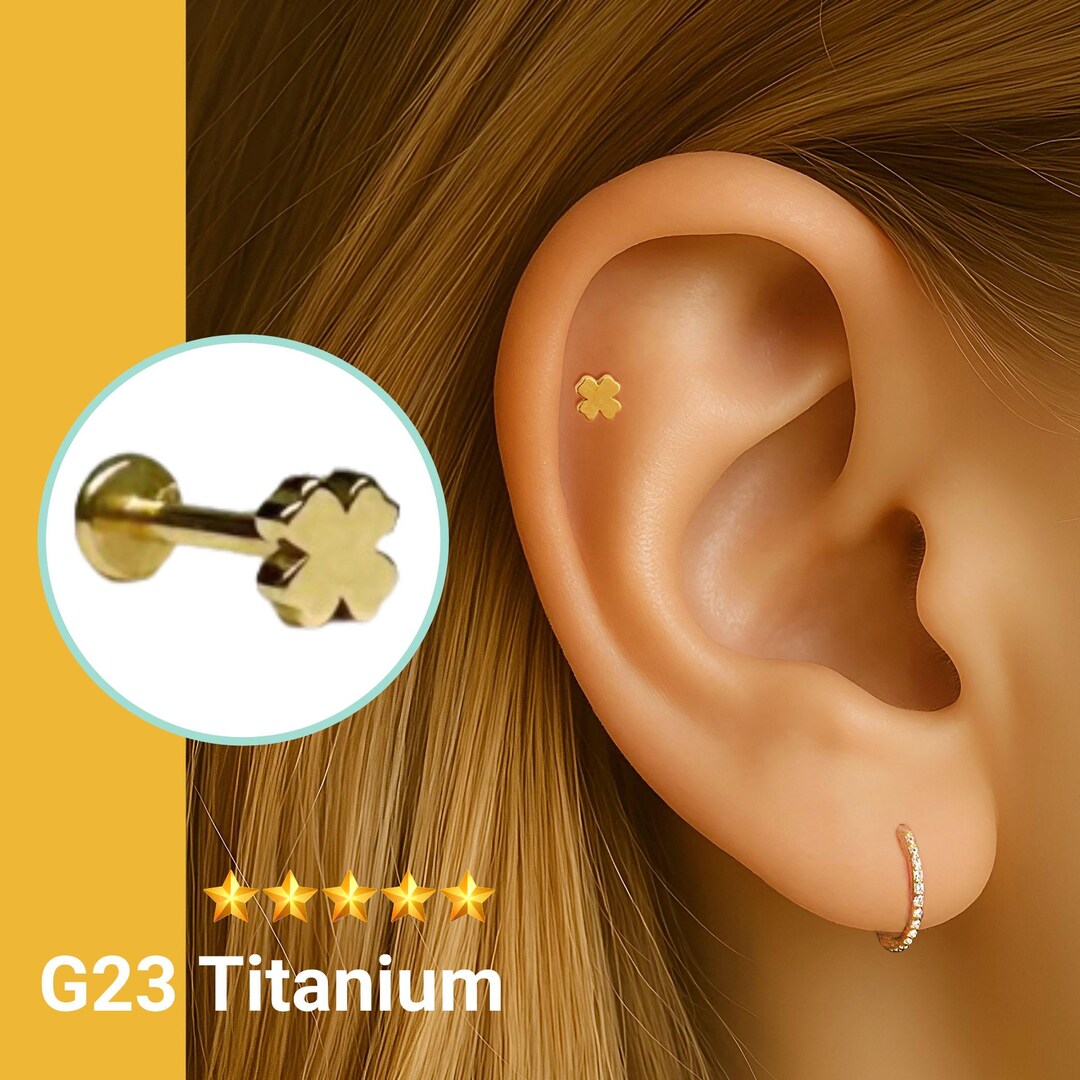 20G/18G/16G Clover Push Pin Labret • Threadless Flat Back Earring ...