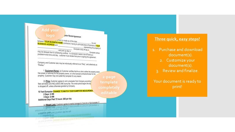 Dumpster Trailer Rental Agreement Template - Etsy