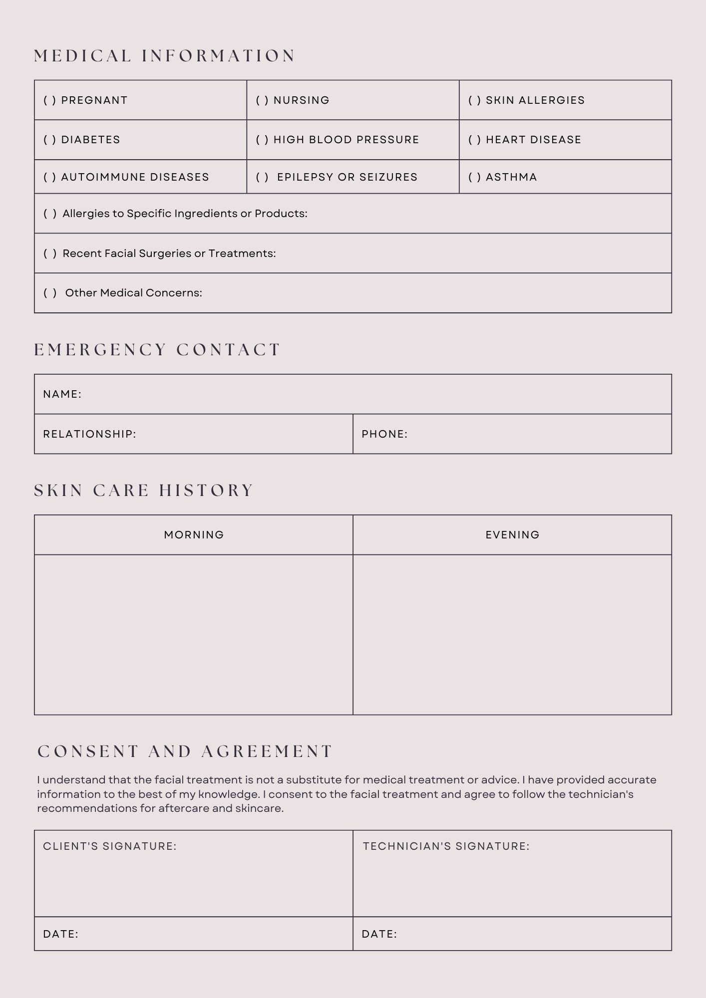 Esthetician Digital Intake Forms - Etsy